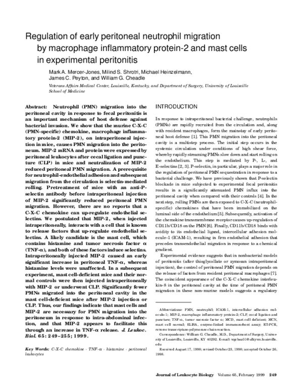 (PDF) Regulation of early peritoneal neutrophil migration by macrophage ...