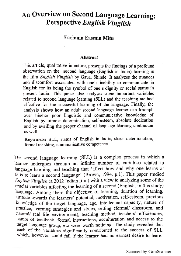 (PDF) An Overview on Second Language Learning Perspective English Vinglish