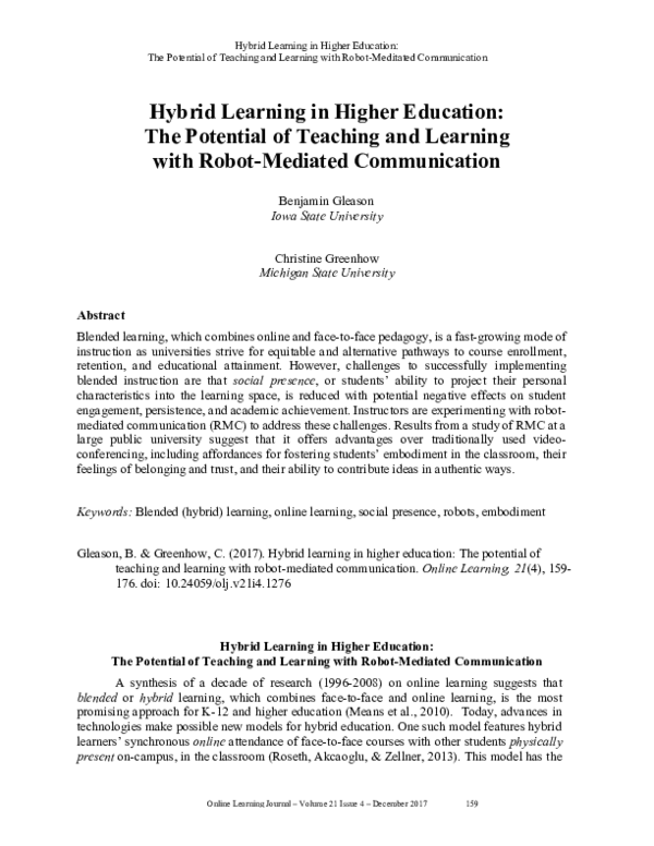 (PDF) Hybrid Learning in Higher Education: The Potential of Teaching ...