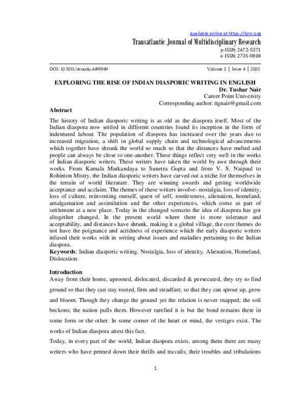 (PDF) Exploring the Rise of Indian Diasporic Writing in English