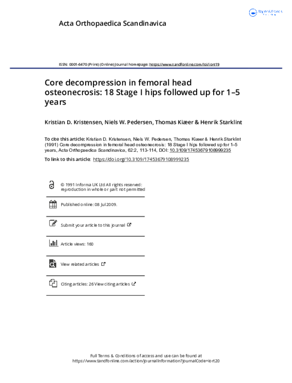 (PDF) Core decompression in femoral head osteonecrosis: 18 Stage I hips ...