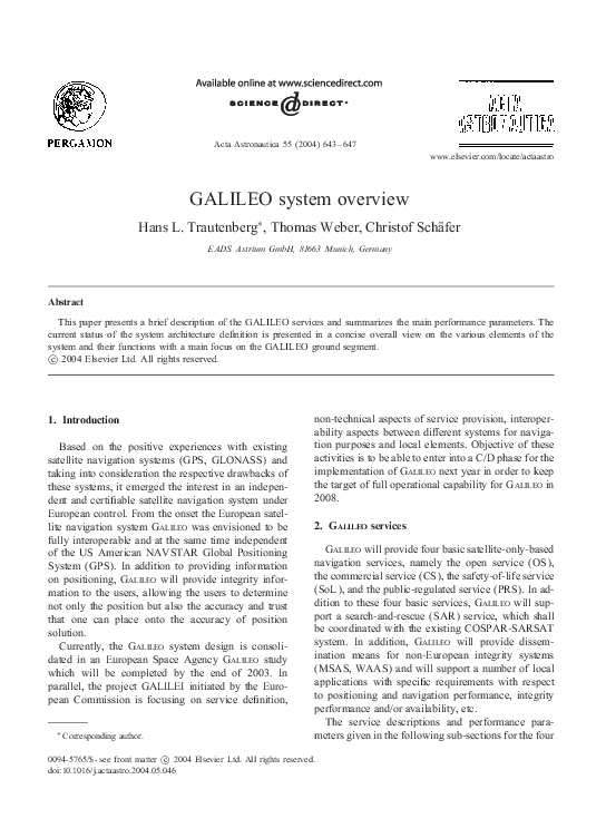 (PDF) GALILEO system overview