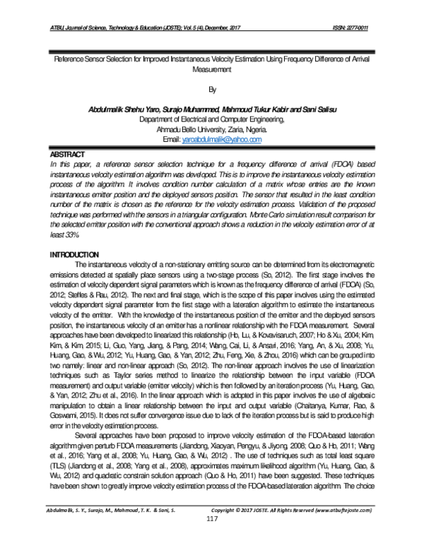 Pdf Reference Sensor Selection For Improved Instantaneous Velocity