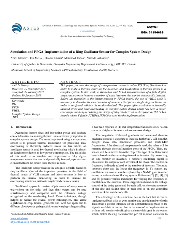 Pdf Simulation And Fpga Implementation Of A Ring Oscillator Sensor For Complex System Design 4059