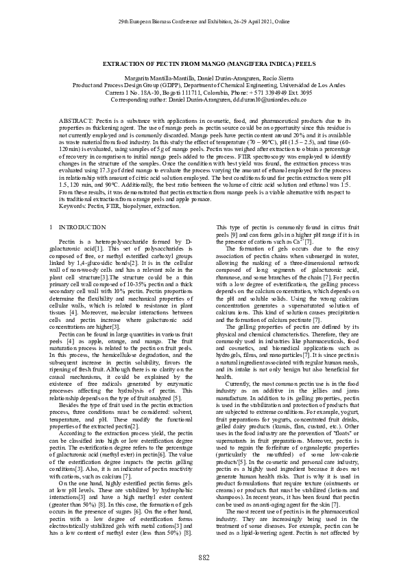 Pdf Extraction Of Pectin From Mango Manera Indica Peels