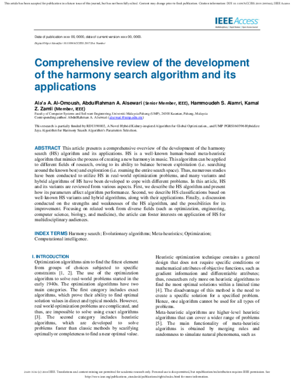 (PDF) Comprehensive review of the development of the harmony search algorithm and its ...