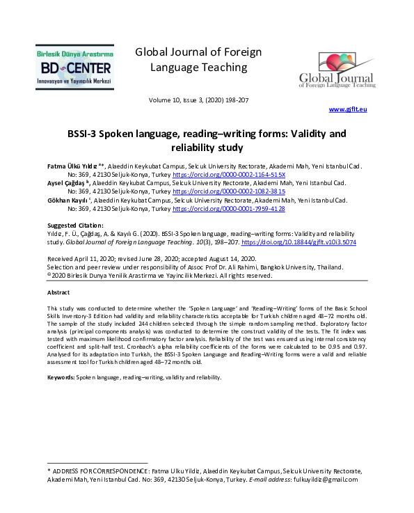 (PDF) BSSI-3 Spoken language, reading-writing forms: Validity and ...