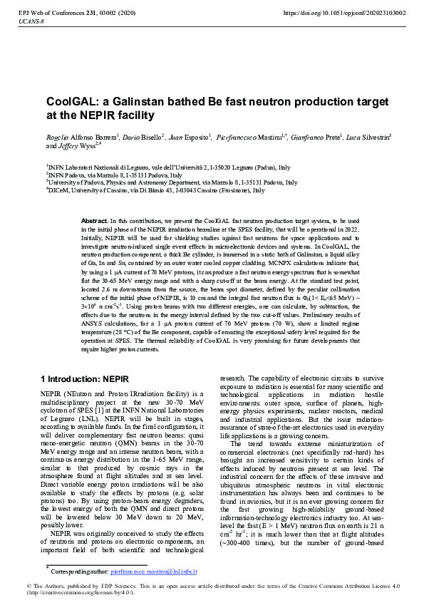 (PDF) CoolGAL: a Galinstan bathed Be fast neutron production target at the NEPIR facility