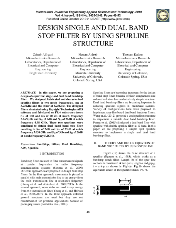 (PDF) Design Single and Dual Band Stop Filter by Using Spurline Structure
