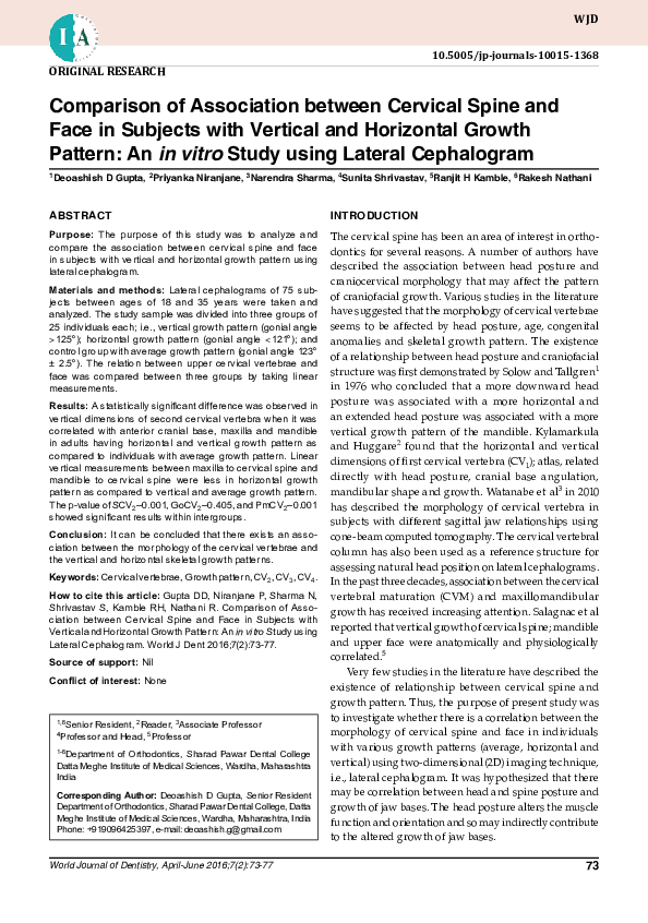 (PDF) Comparison of Association between Cervical Spine and Face in ...
