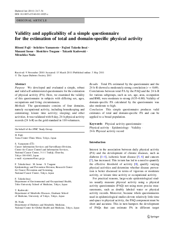 (PDF) The Leisure Time Exercise Questionnaire of Godin and Shephard | Olabimpe Lamai - Academia.edu