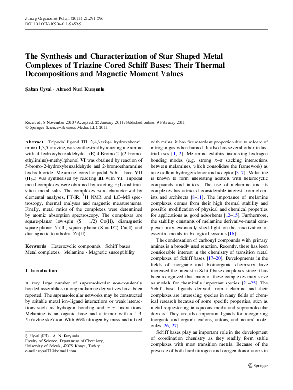 (PDF) The Synthesis and Characterization of Star Shaped Metal Complexes ...