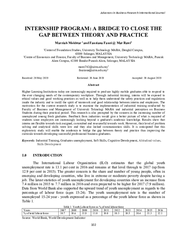(PDF) Internship Program: A Bridge to Close the Gap Between Theory and ...