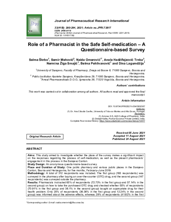(PDF) Role of a pharmacist in the safe self-medication - a ...