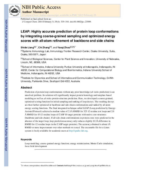 (PDF) LEAP: Highly accurate prediction of protein loop conformations by ...