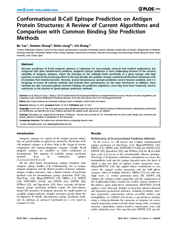 (PDF) Conformational B-Cell Epitope Prediction on Antigen Protein Structures: A Review of ...