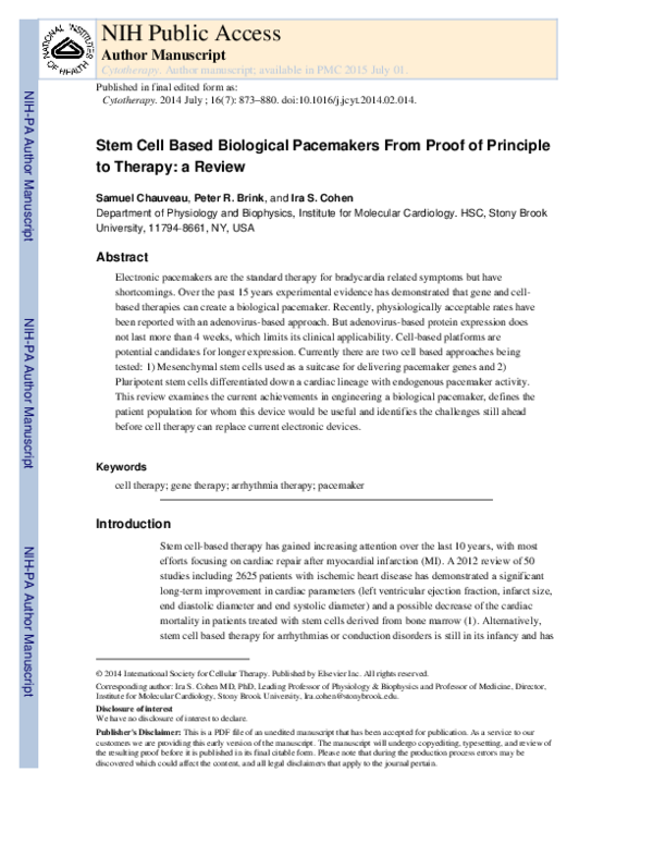 (PDF) Stem cell–based biological pacemakers from proof of principle to ...