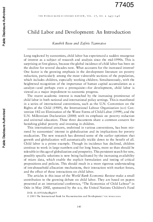 (PDF) Child Labor and Development: An Introduction