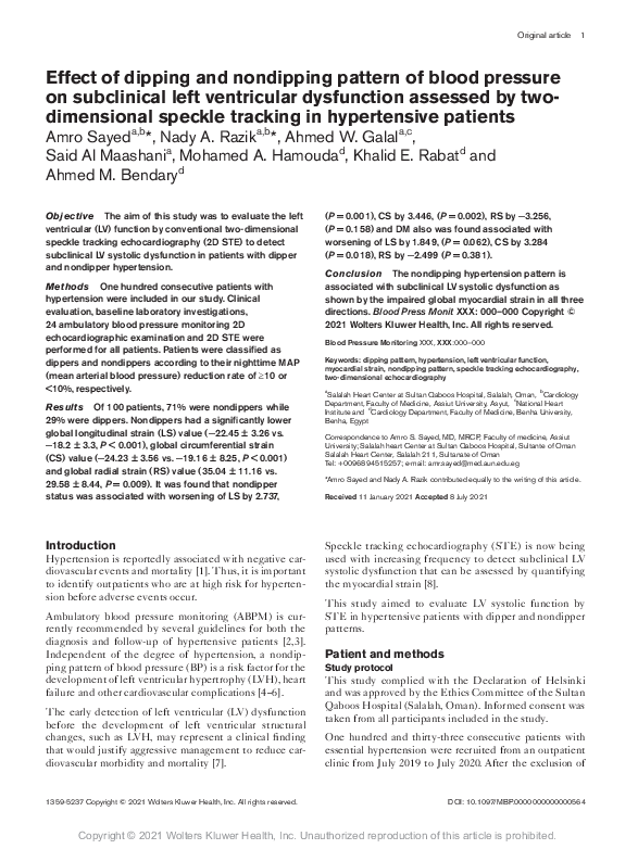 (PDF) Effect of dipping and nondipping pattern of blood pressure on ...