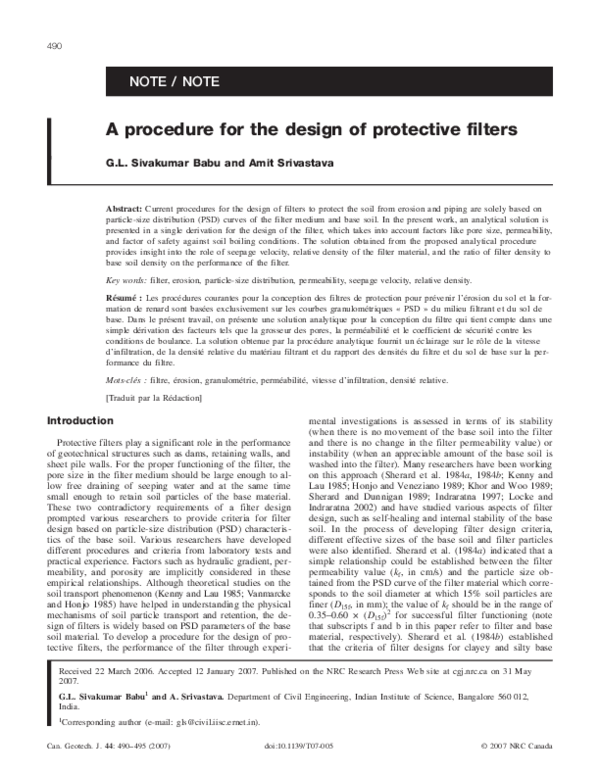 (PDF) A procedure for the design of protective filters