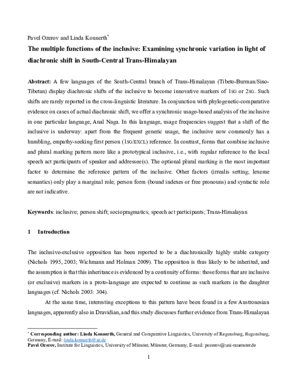 (PDF) The multiple functions of the inclusive: Examining synchronic ...