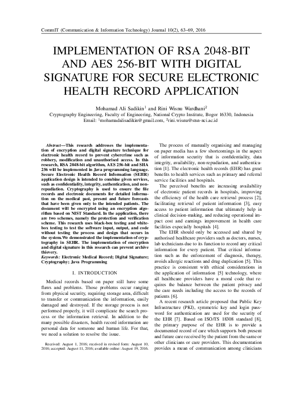 (PDF) Implementation of RSA 2048-bit and AES 256-bit with Digital Signature for Secure ...