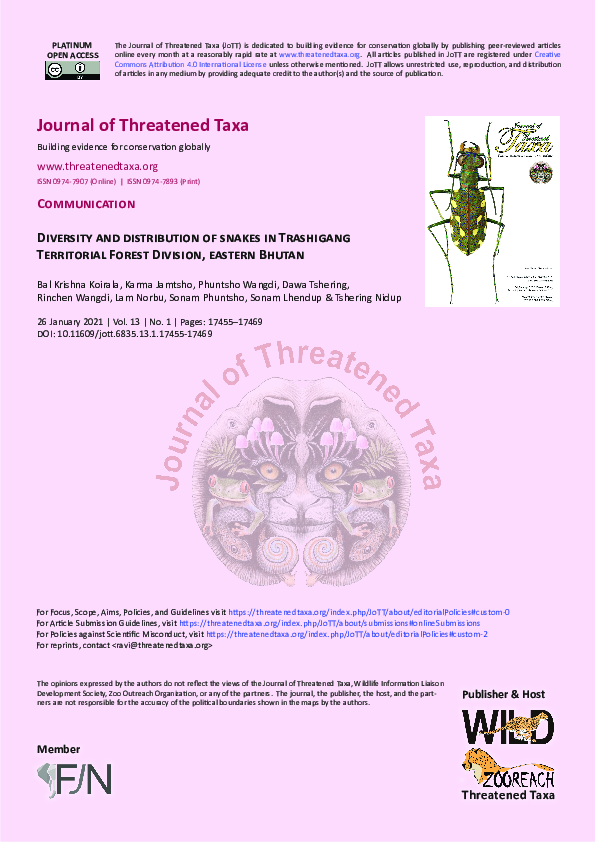 (PDF) Diversity and distribution of snakes in Trashigang Territorial ...