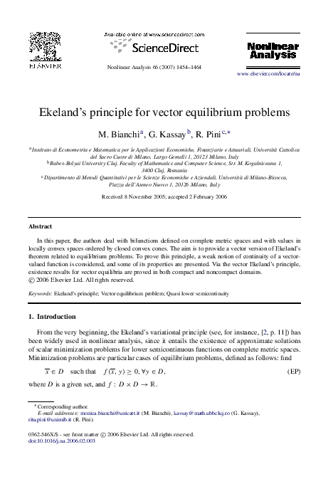 Pdf Ekelands Principle For Vector Equilibrium Problems
