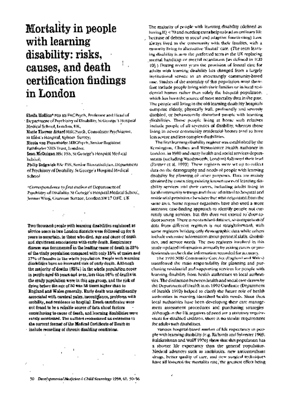 (PDF) Mortality in people with learning disability: risks, causes, and ...