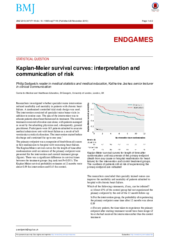 Pdf Kaplan Meier Survival Curves Interpretation And Communication Of