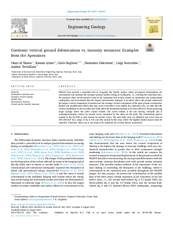 (PDF) Coseismic vertical ground deformations vs. intensity measures ...