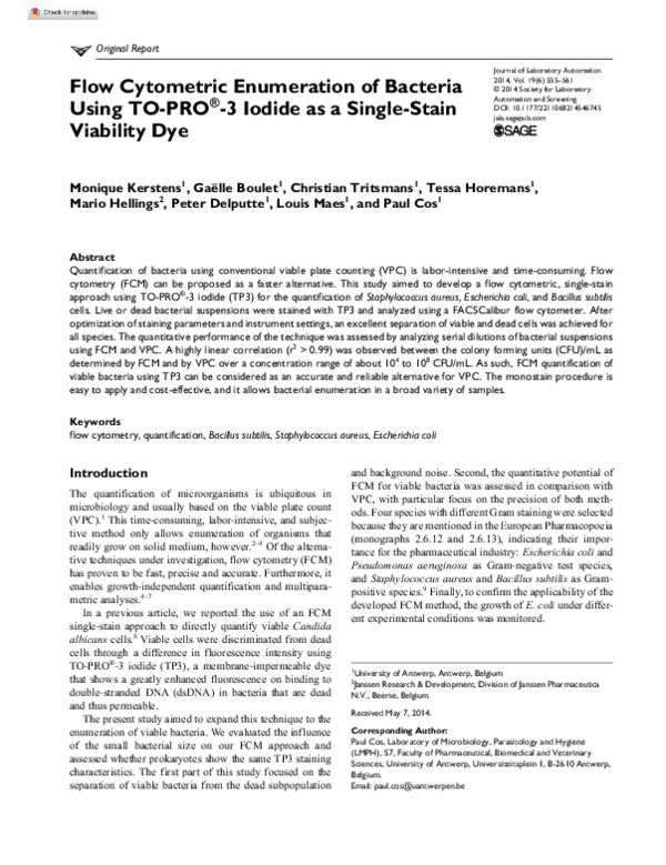 (PDF) Flow Cytometric Enumeration of Bacteria Using TO-PRO(R)-3 Iodide ...