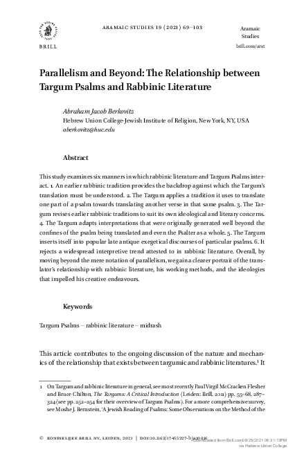 (PDF) Parallelism and Beyond: The Relationship between Targum Psalms ...