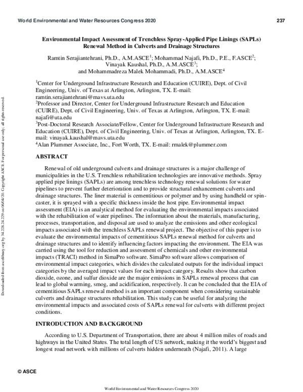 (PDF) Environmental Impact Assessment of Trenchless Spray-Applied Pipe ...