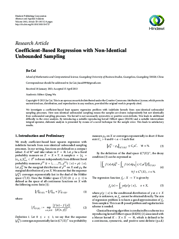 (PDF) Coefficient-Based Regression with Non-Identical Unbounded Sampling