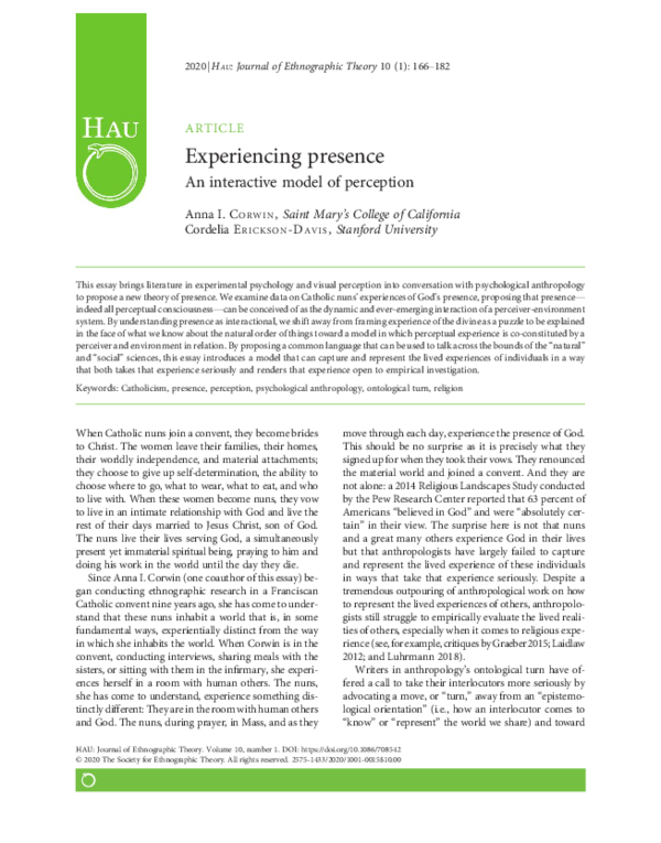 (PDF) Experiencing presence: An interactive model of perception