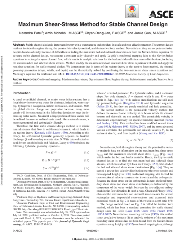 (PDF) Maximum Shear-Stress Method for Stable Channel Design