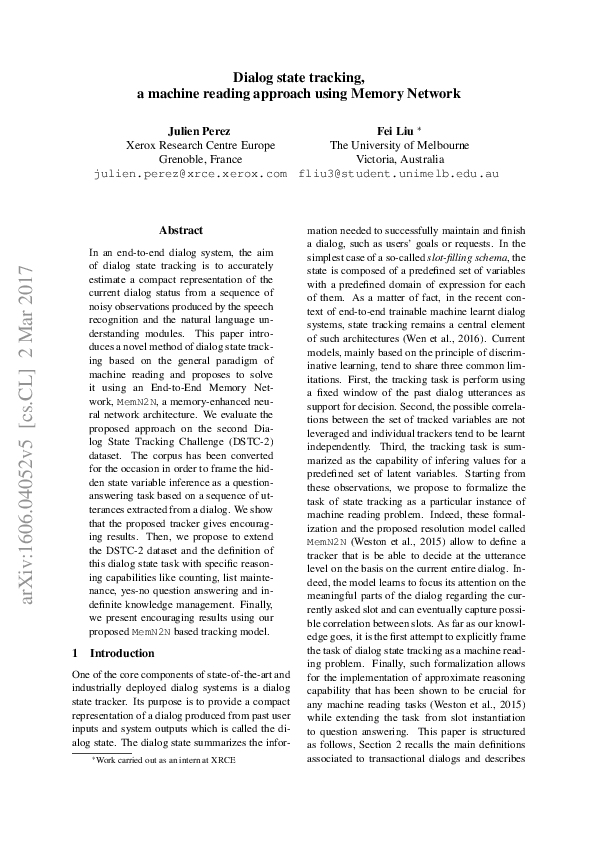 (PDF) Dialog state tracking, a machine reading approach using Memory ...