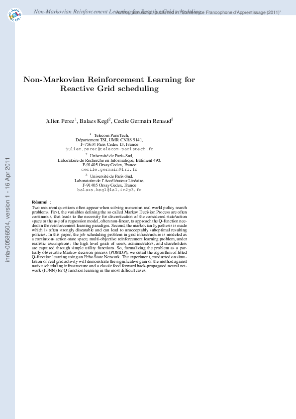 Pdf Non Markovian Reinforcement Learning For Reactive Grid Scheduling