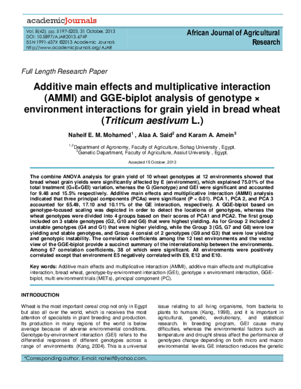 (PDF) Additive main effects and multiplicative interaction (AMMI) and GGE-biplot analysis of ...