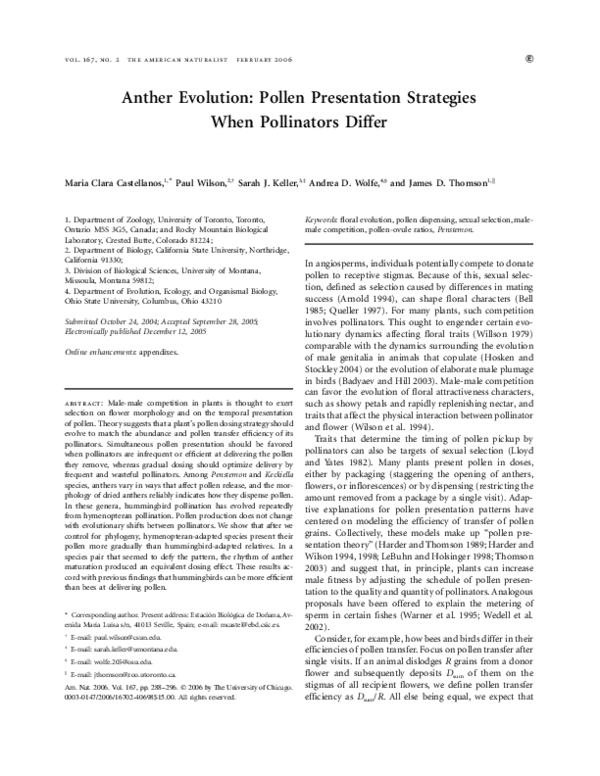 (PDF) Anther Evolution: Pollen Presentation Strategies When Pollinators ...