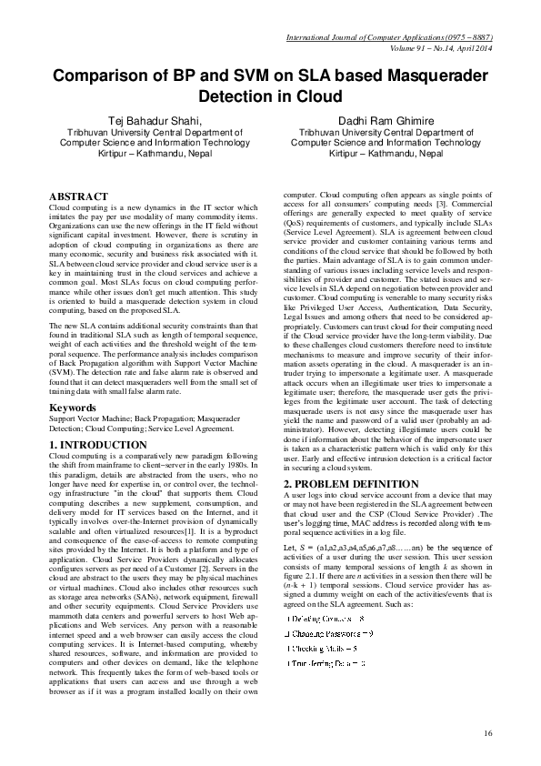 Pdf Comparison Of Bp And Svm On Sla Based Masquerader Detection In Cloud 0193