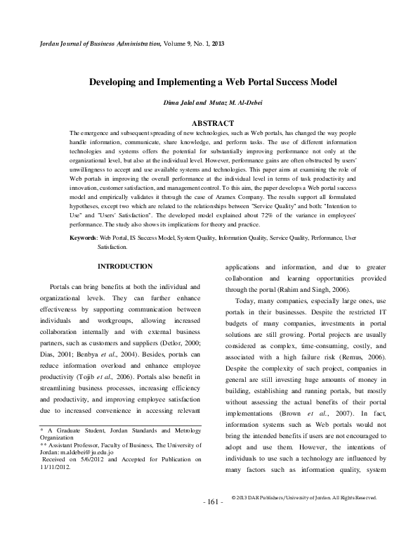 (PDF) Developing and Implementing a Web Portal Success Model