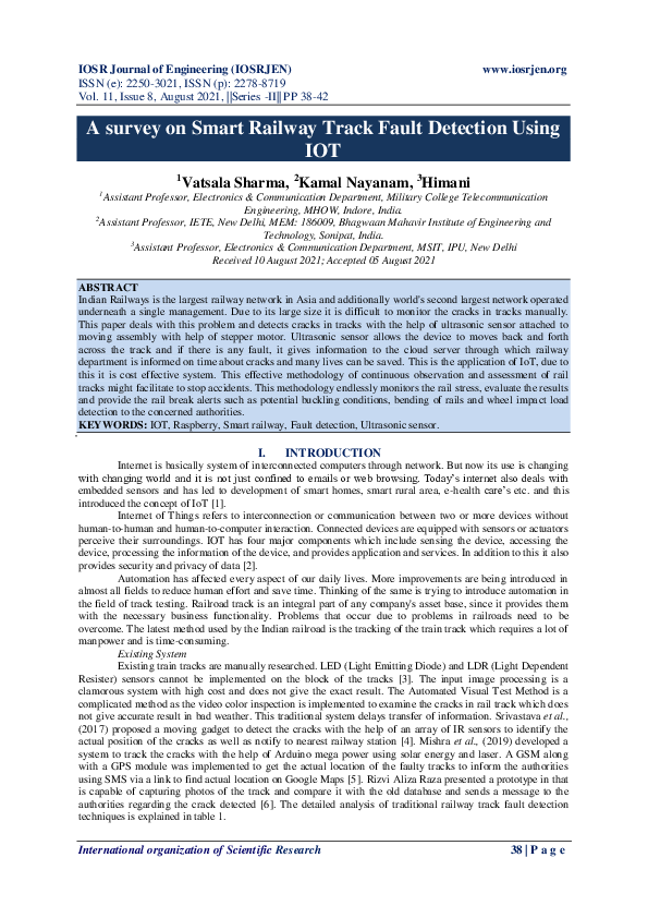 (PDF) A survey on Smart Railway Track Fault Detection Using IOT