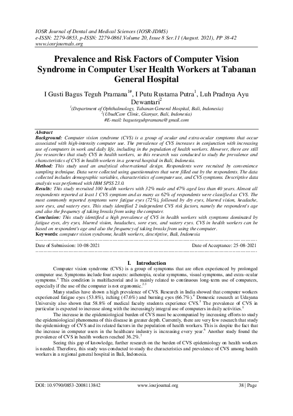 (PDF) Prevalence and Risk Factors of Computer Vision Syndrome in ...
