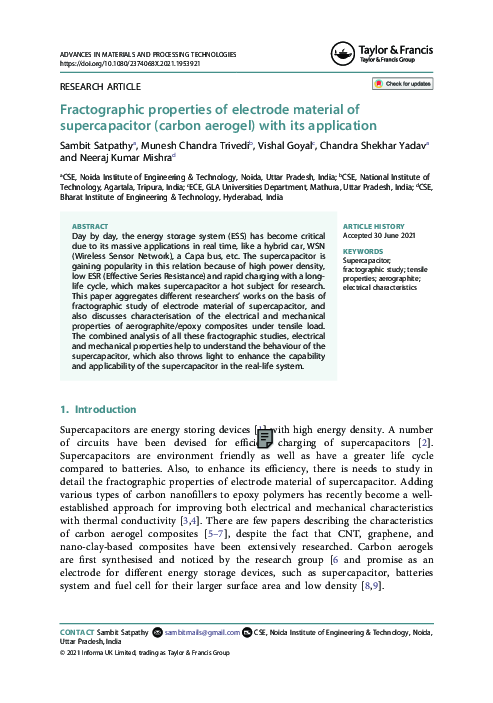 (PDF) Fractographic properties of electrode material of supercapacitor (carbon aerogel) with its ...