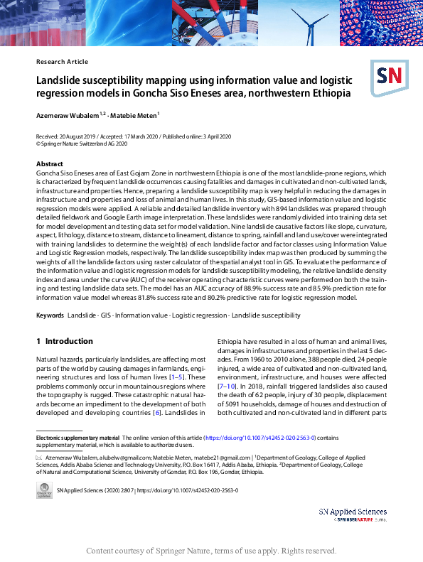 Pdf Landslide Susceptibility Mapping Using Information Value And