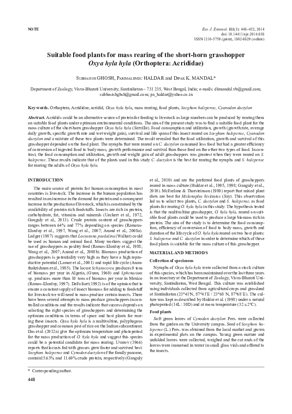 (PDF) Suitable food plants for mass rearing of the short-horn ...