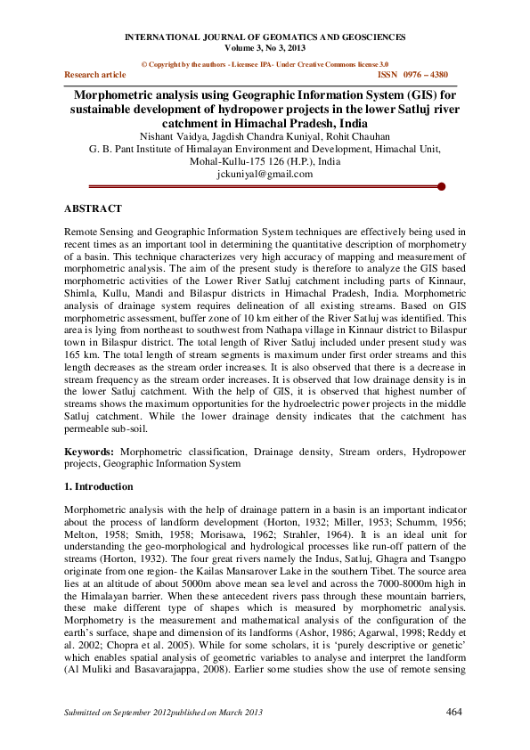 (PDF) Morphometric analysis using Geographic Information System (GIS ...