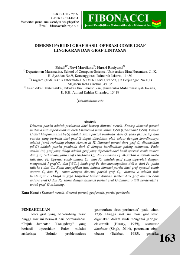 (PDF) Dimensi Partisi Graf Hasil Operasi Comb Graf Lingkaran Dan Graf ...